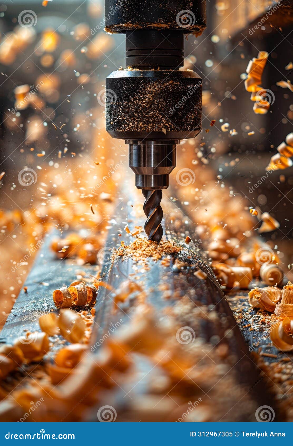 The CNC Milling Machine Cutting the Hole with Drill on the Metal Plate ...