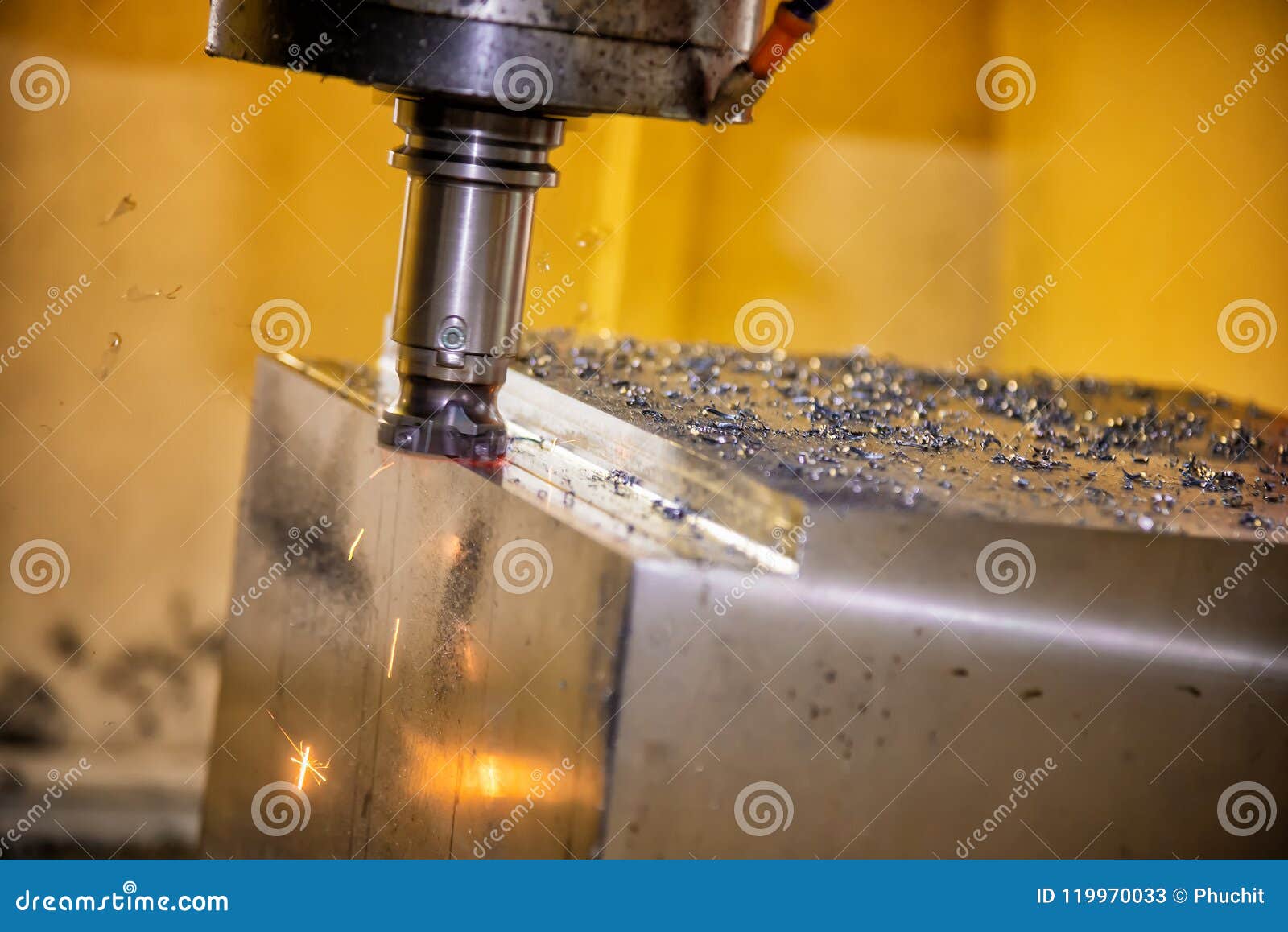 The CNC Milling Machine Cutting the Mold Part Stock Image - Image of ...
