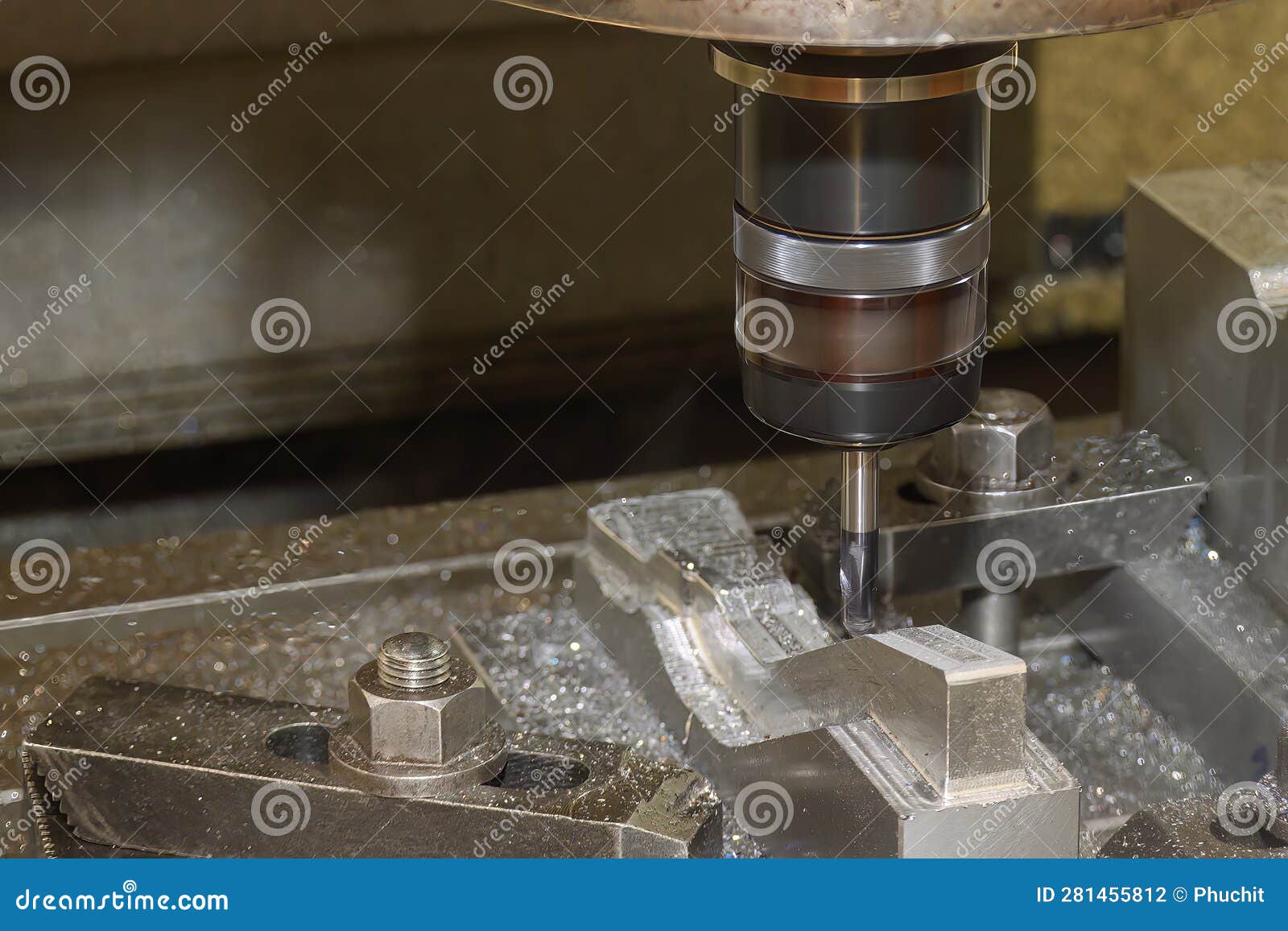 The CNC Milling Machine Cutting Press Part with Ball End Mill Tool ...