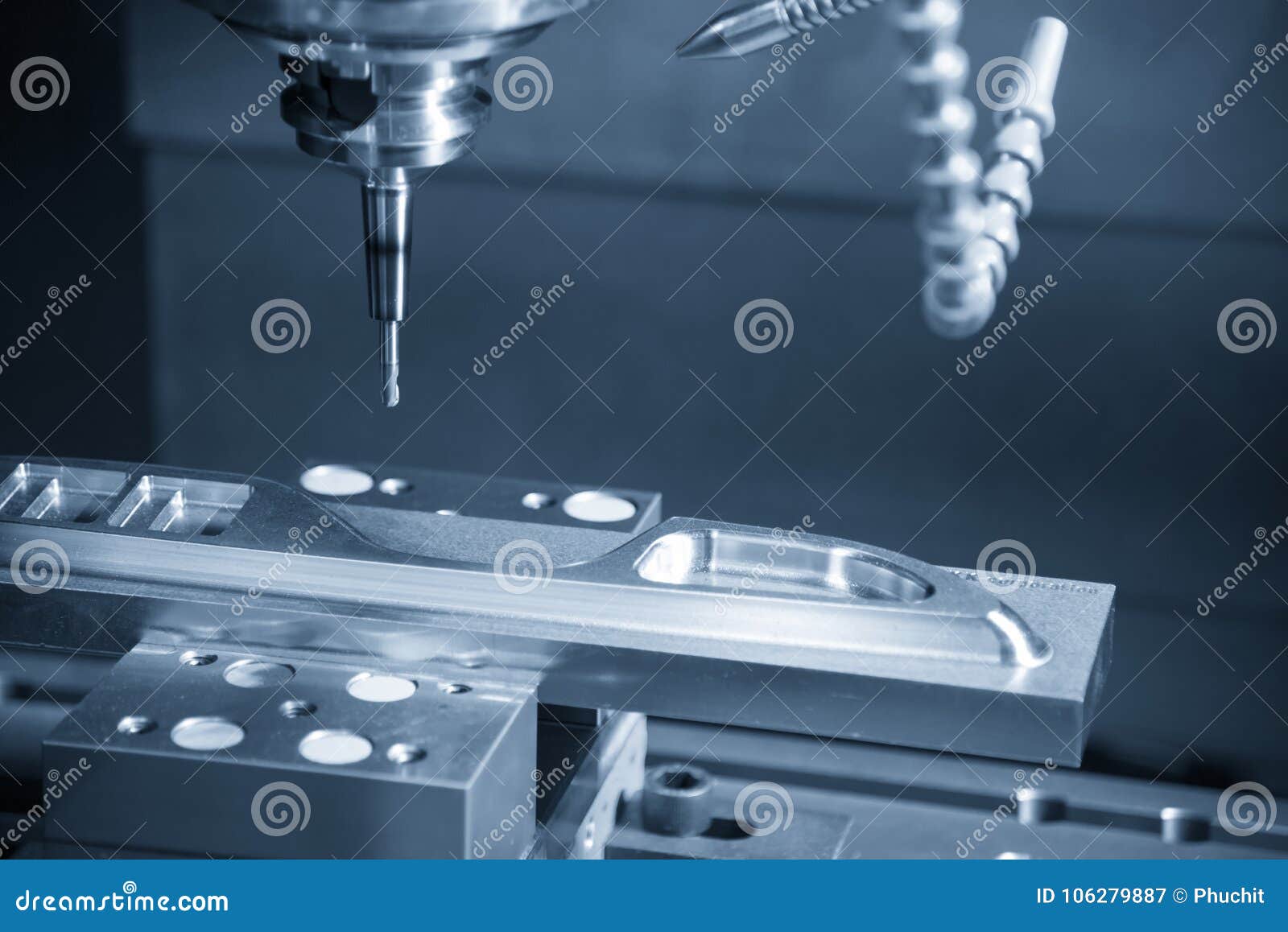The CNC Milling Machine Cutting the Sample Part. Stock Image - Image of ...