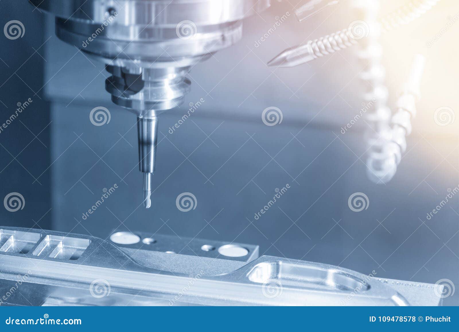 The CNC Milling Machine Cutting the Sample Part. Stock Photo - Image of ...