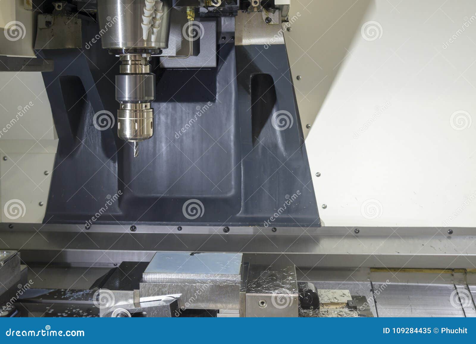 The CNC Milling Machine Cutting the Sample Part. Stock Image - Image of ...