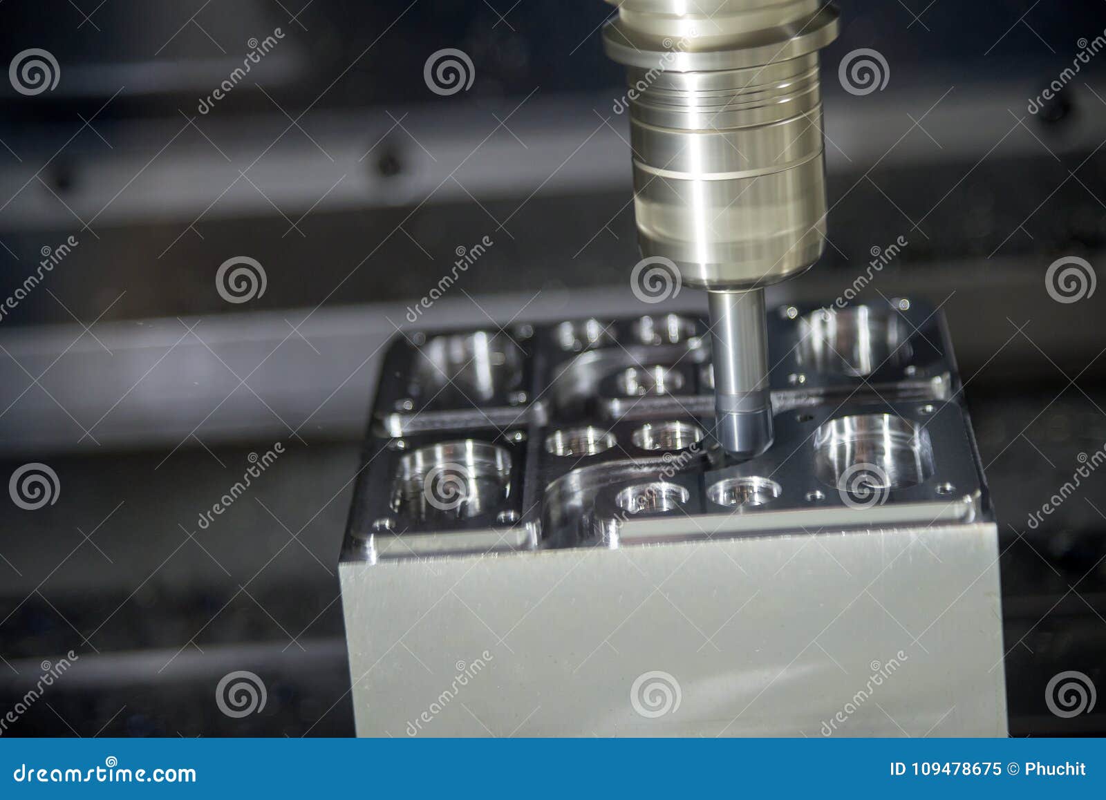 The CNC Milling Machine Cutting the Sample Part. Stock Image - Image of ...