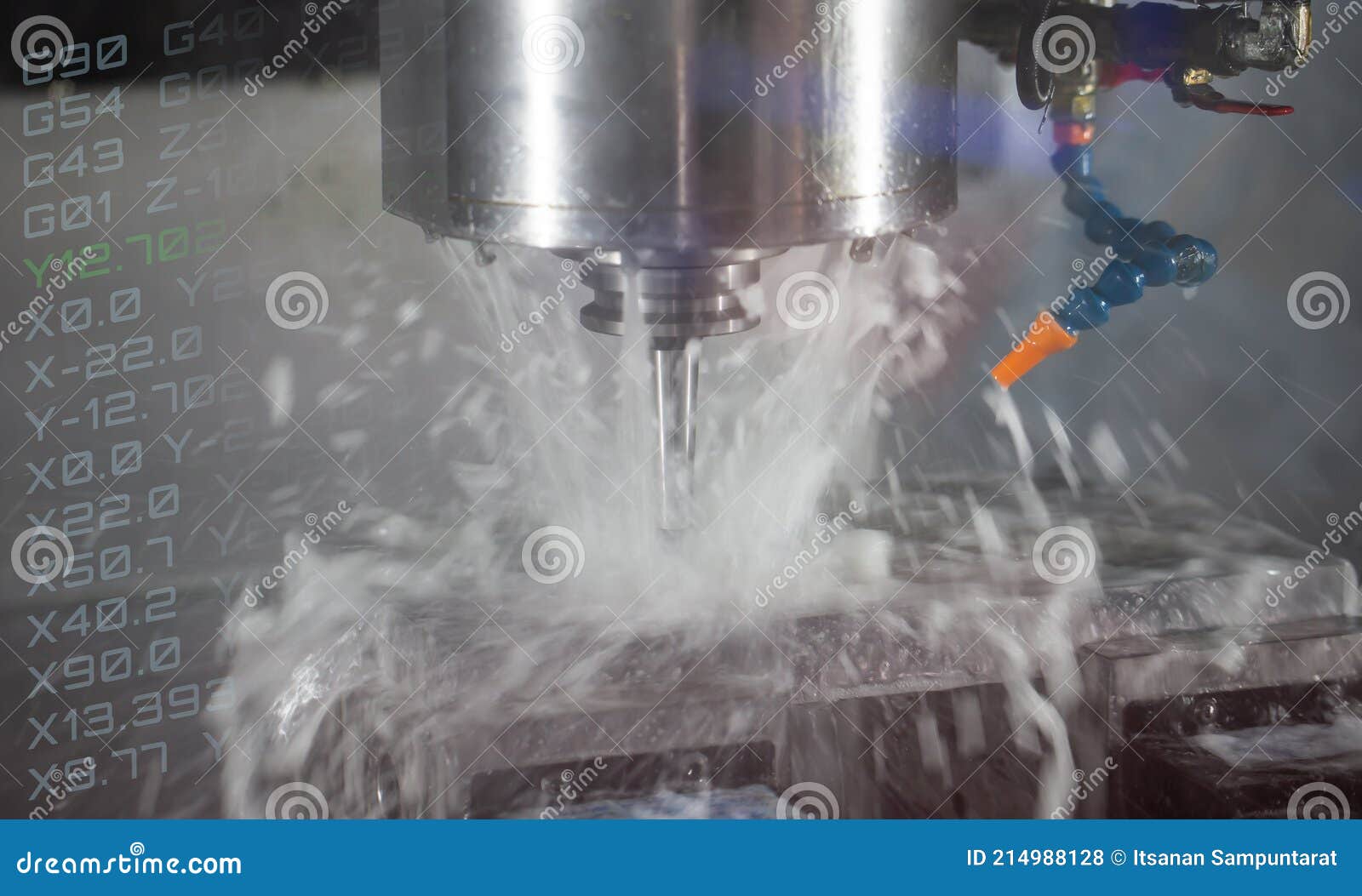 CNC Milling Machine Cutting Workpiece with Coolant. CNC Programming ...
