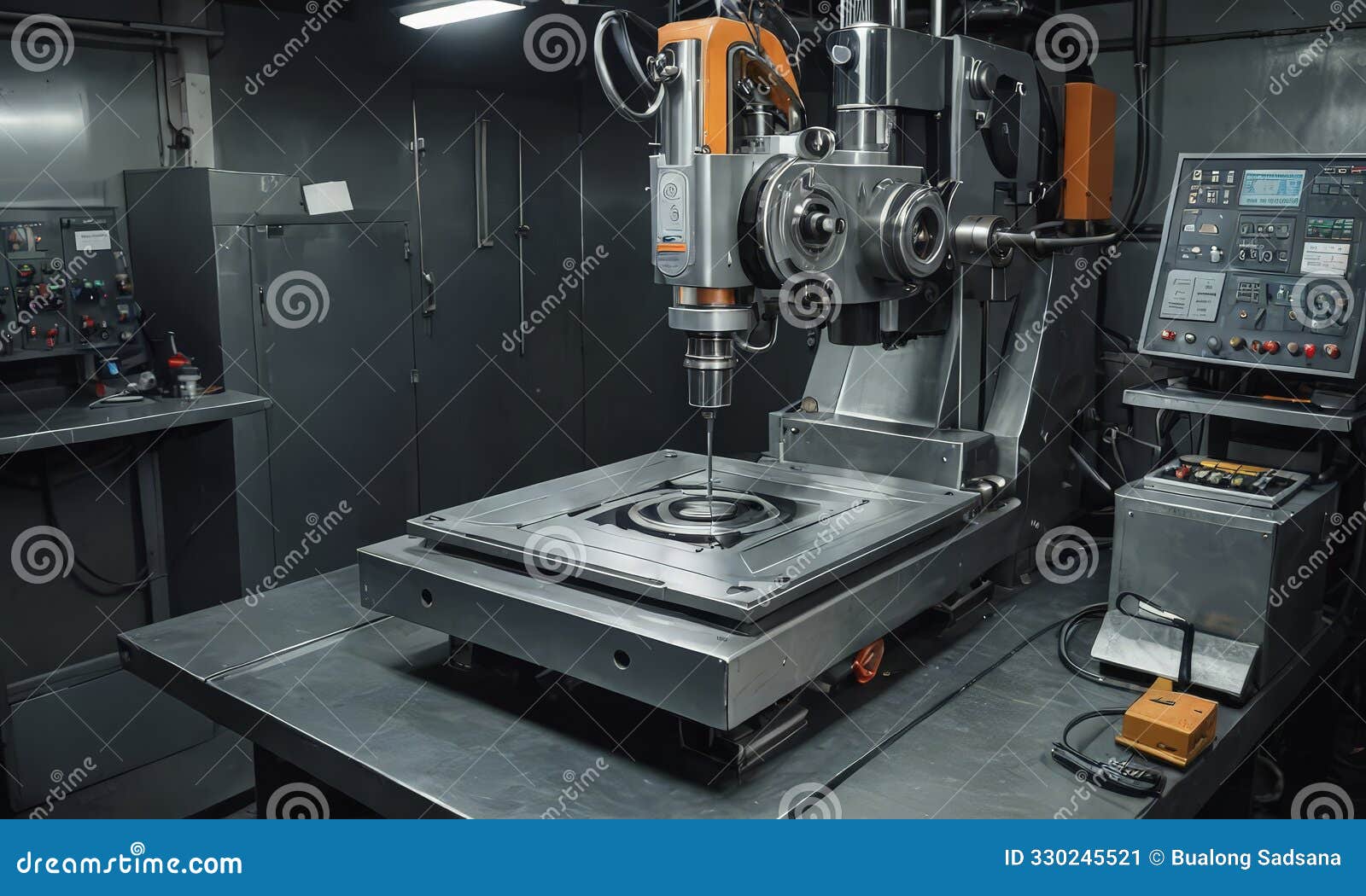 CNC Milling Machine with Drill Bit is Positioned in Workshop ...