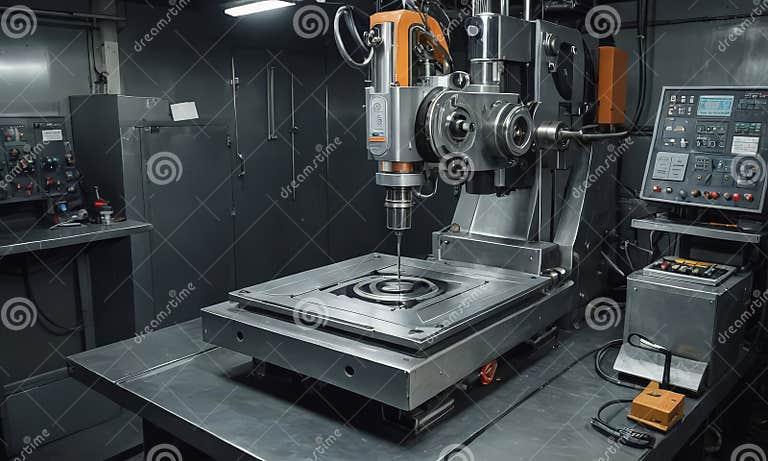CNC Milling Machine with Drill Bit is Positioned in Workshop ...