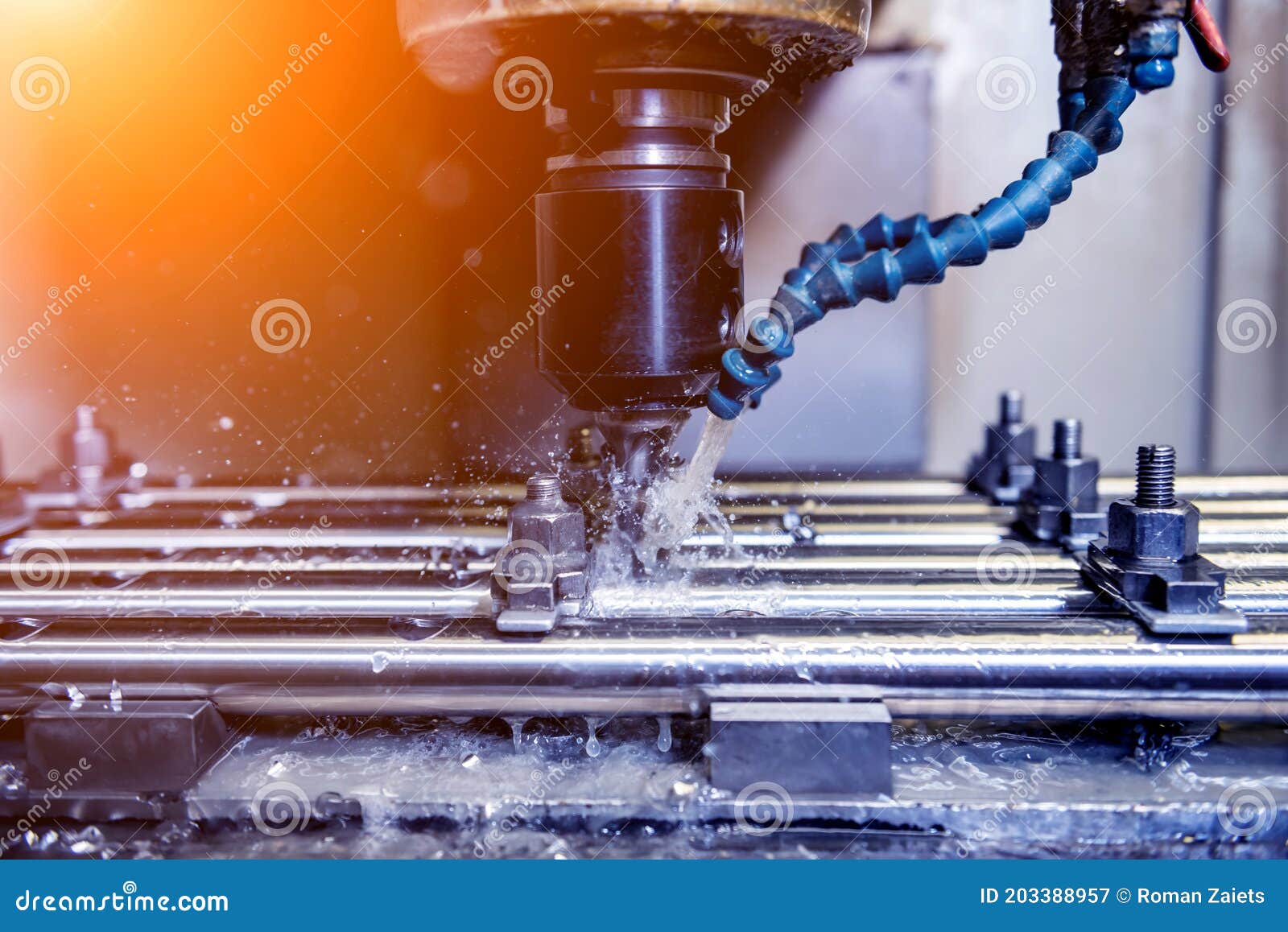 CNC Milling Machine Drills Holes in the Pipe. Stock Image - Image of ...