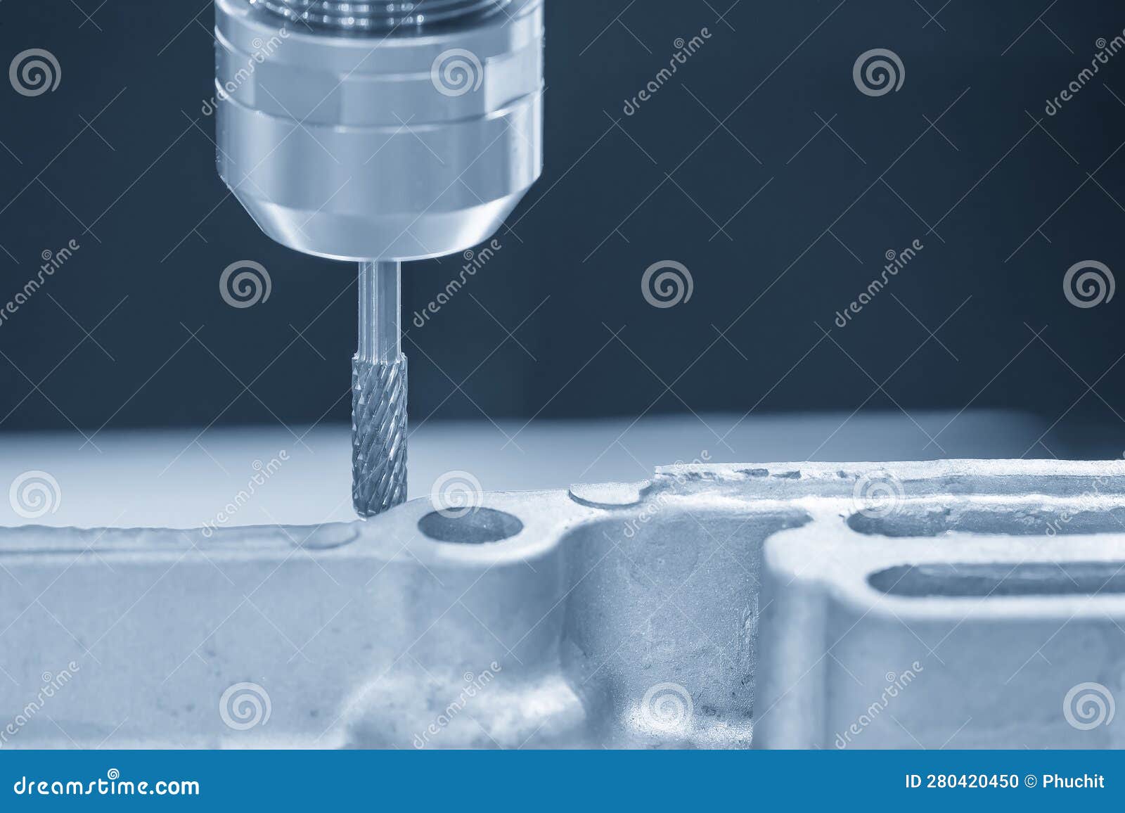 The CNC Milling Machine Grinding the Casting Part by Chamfer Tool Stock ...