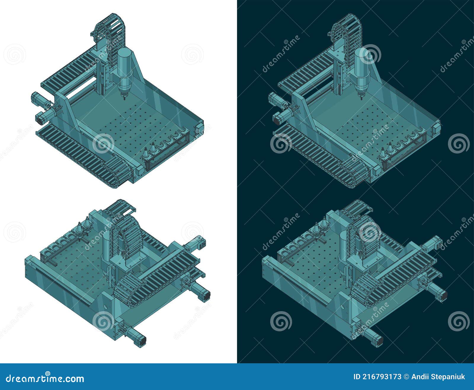 CNC Milling Machine Isometric Color Drawing Stock Vector - Illustration ...