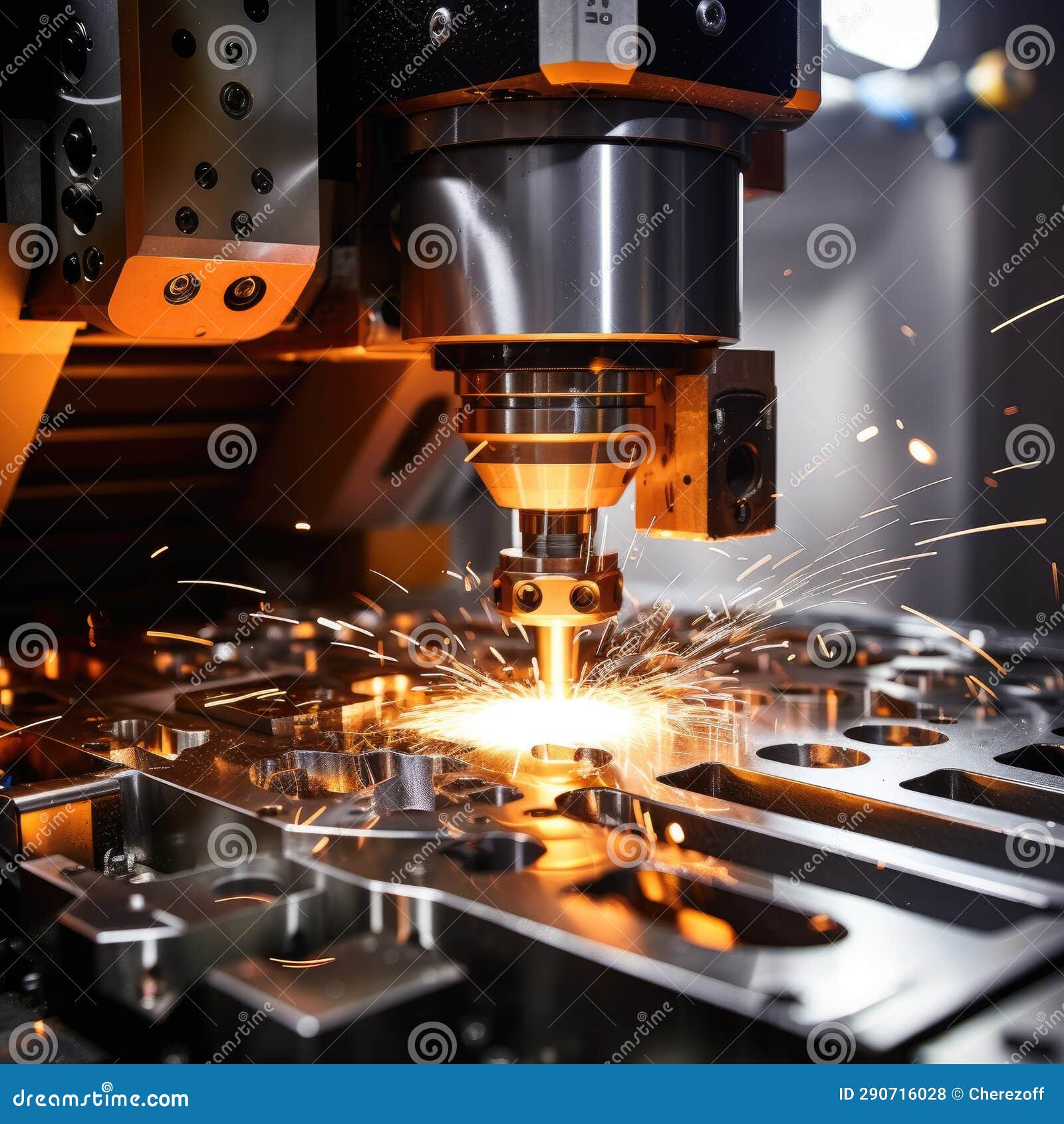 CNC Milling Machine Sharpens Part, Sparks Stock Photo - Image of work ...