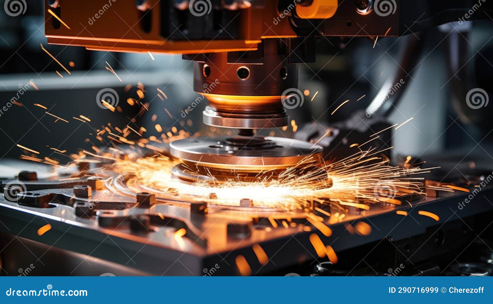 CNC Milling Machine Sharpens Part, Sparks Stock Image - Image of ...