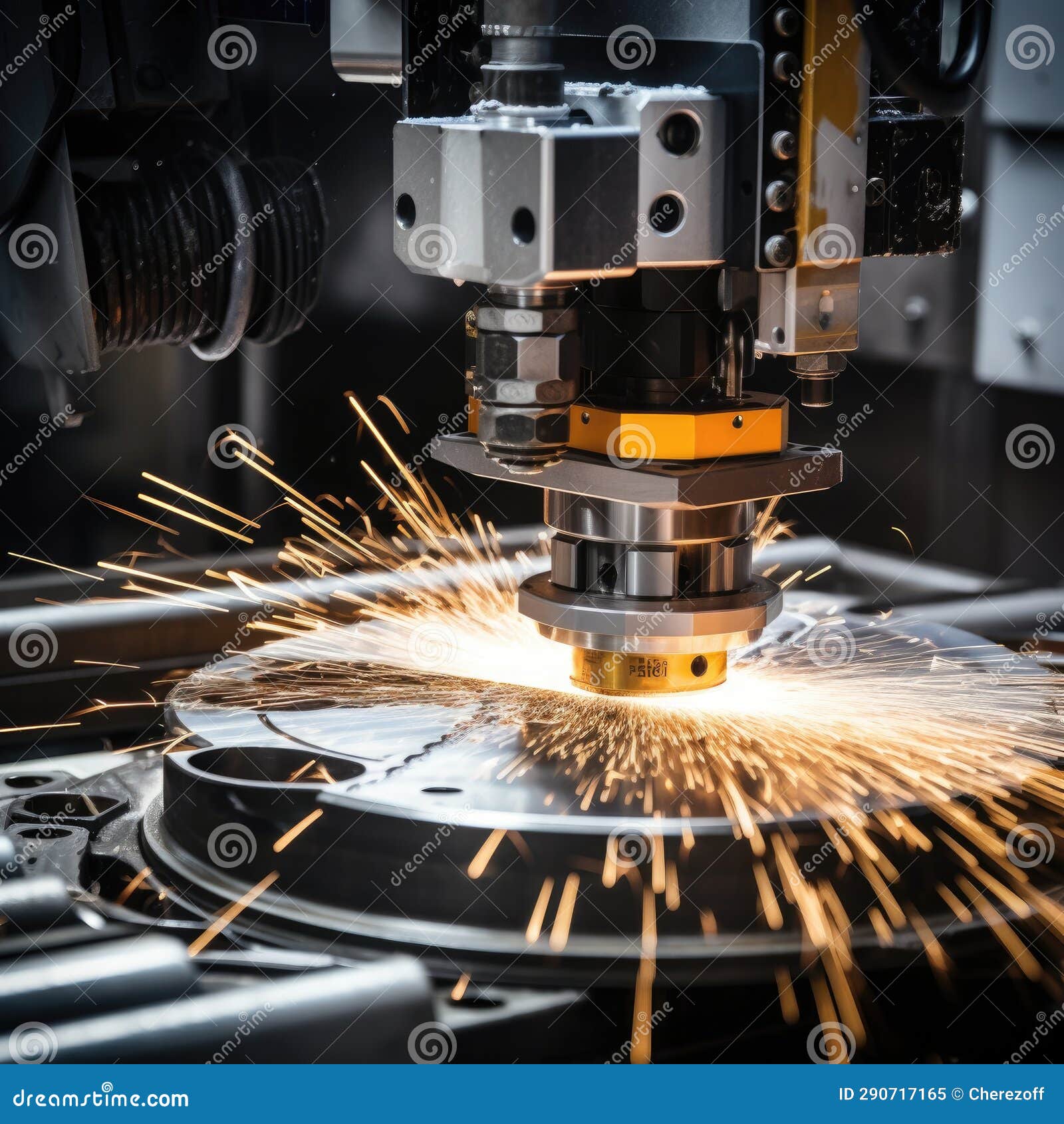 CNC Milling Machine Sharpens Part, Sparks Stock Image - Image of ...