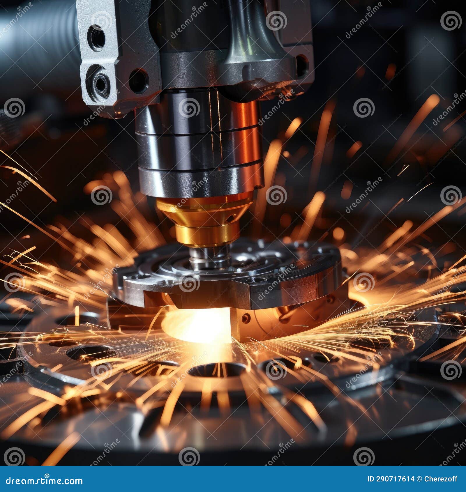 CNC Milling Machine Sharpens Part, Sparks Stock Photo - Image of ...