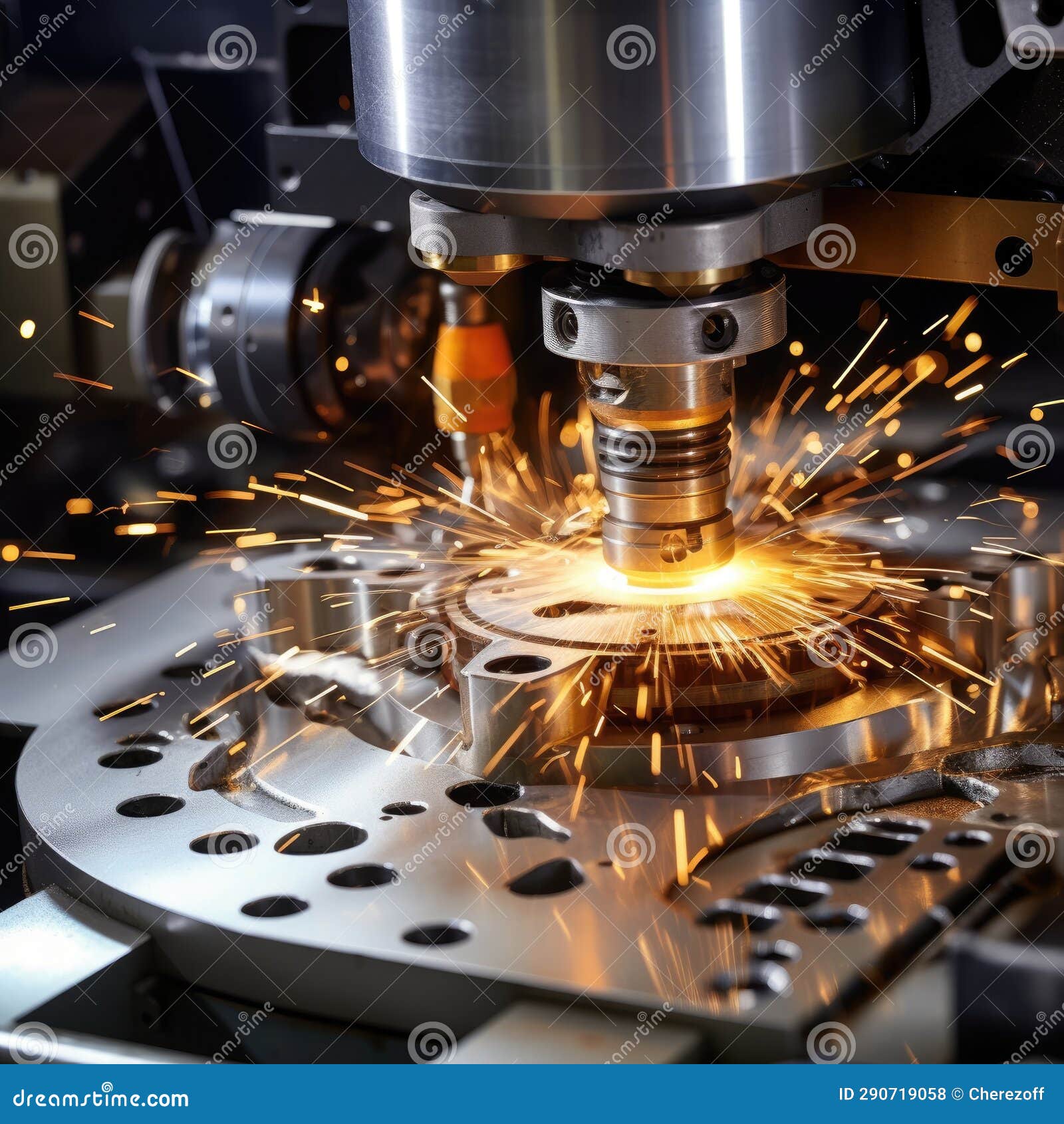 CNC Milling Machine Sharpens Part, Sparks Stock Photo - Image of circle ...