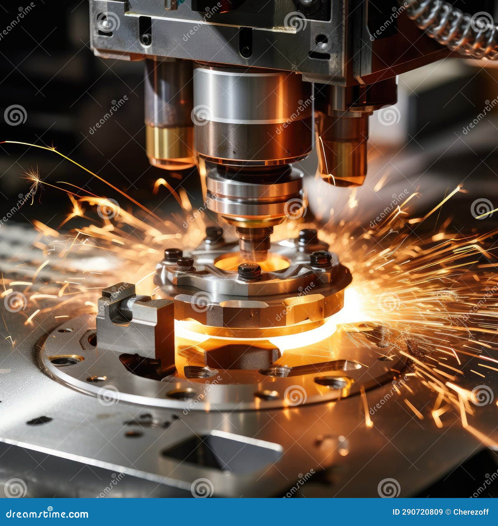 CNC Milling Machine Sharpens Part, Sparks Stock Image - Image of metal ...