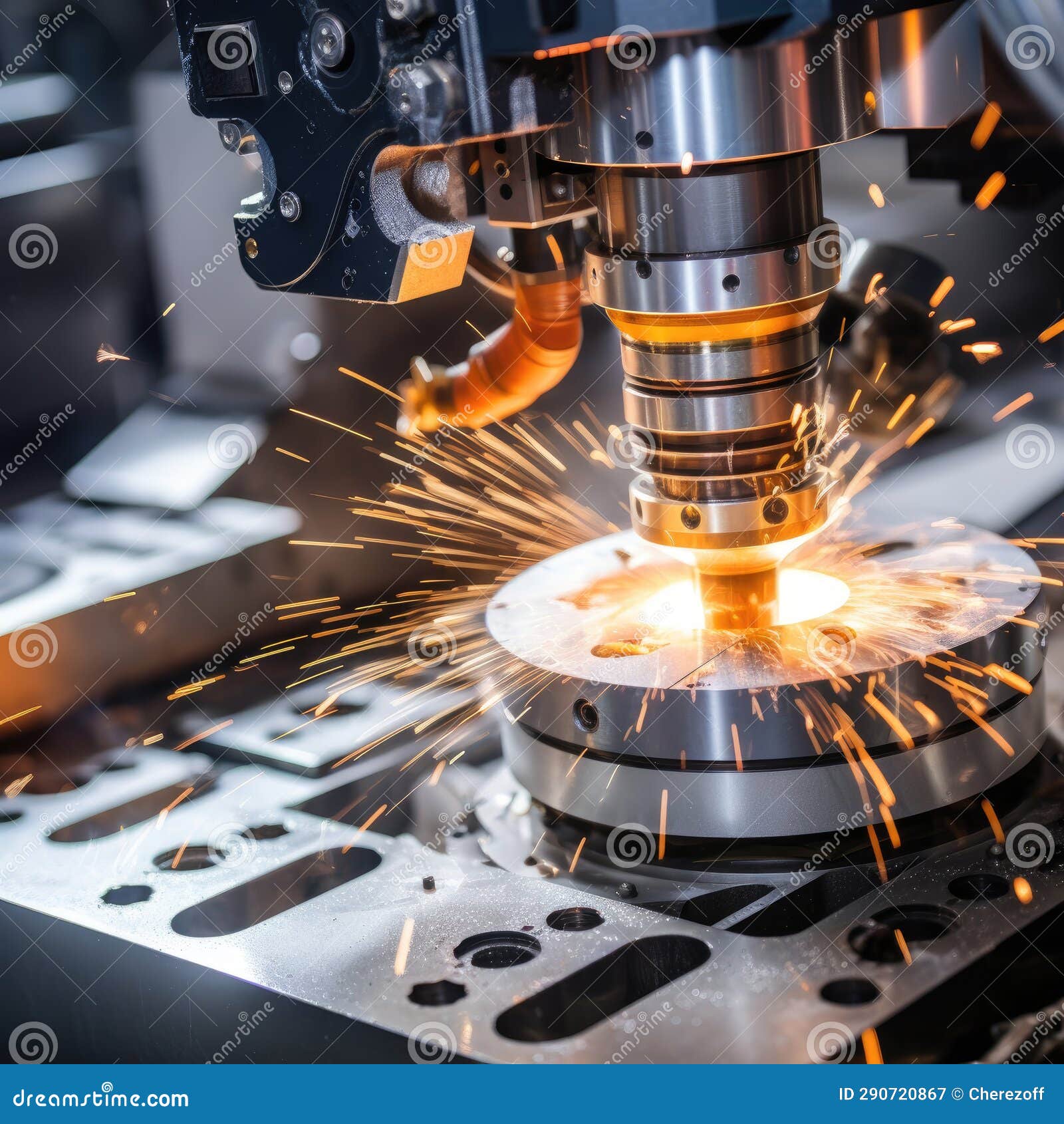 CNC Milling Machine Sharpens Part, Sparks Stock Image - Image of ...