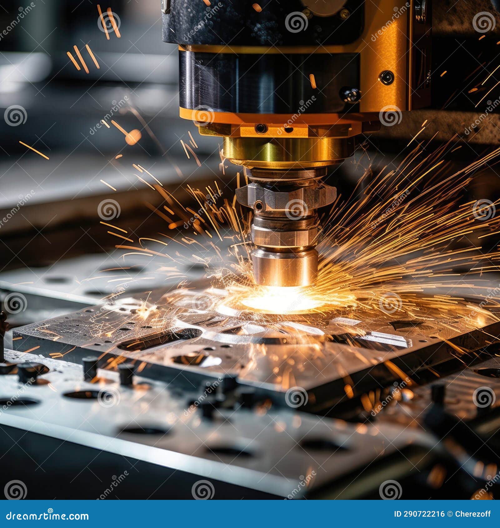 CNC Milling Machine Sharpens Part, Sparks Stock Photo - Image of ...