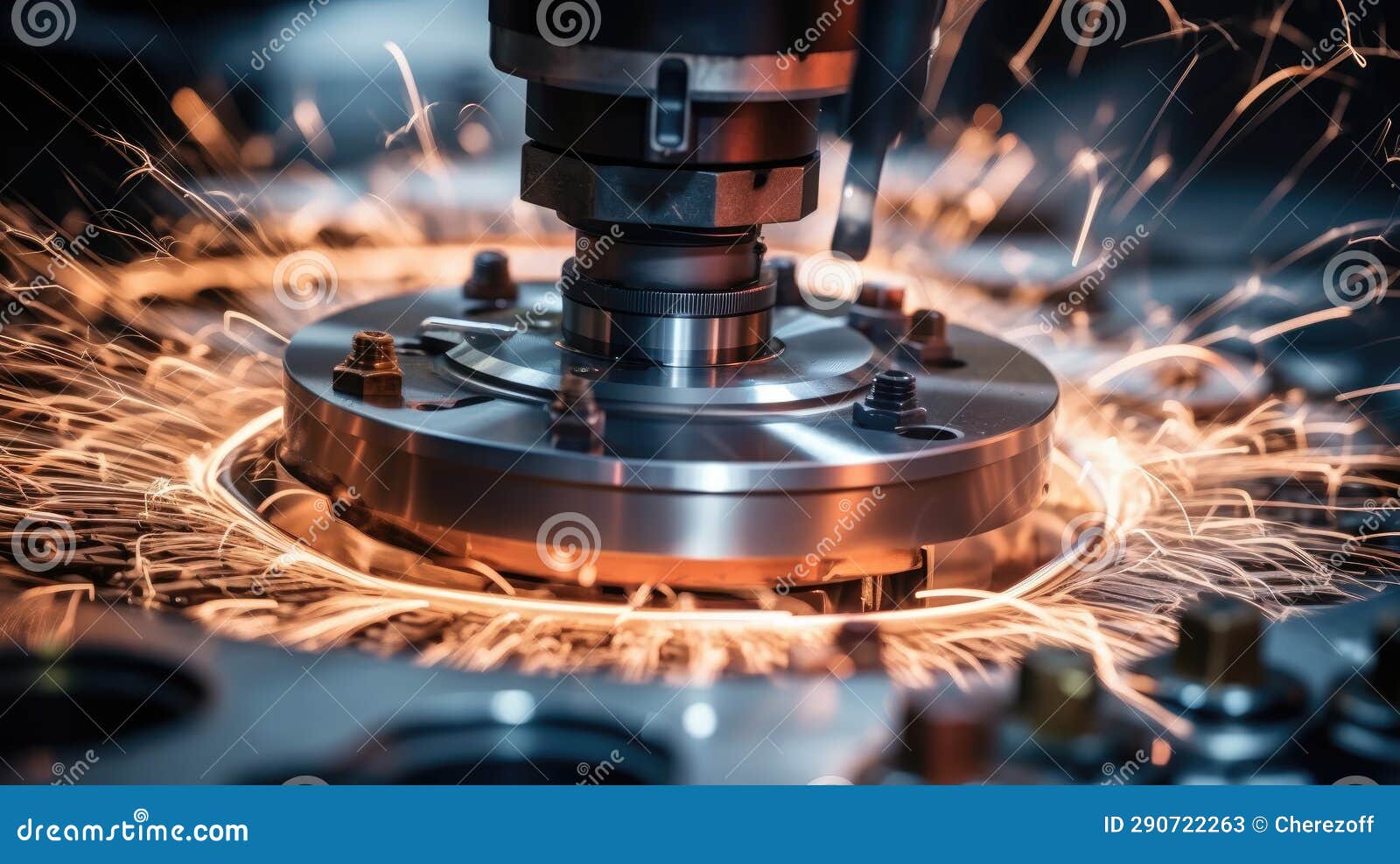 CNC Milling Machine Sharpens Part, Sparks Stock Image - Image of ...