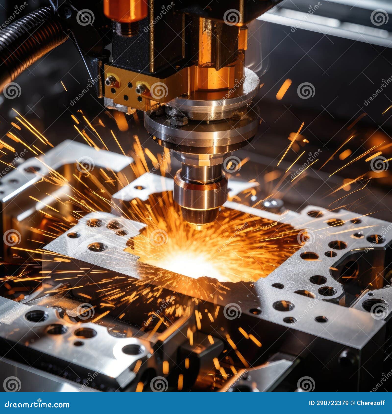 CNC Milling Machine Sharpens Part, Sparks Stock Image - Image of ...