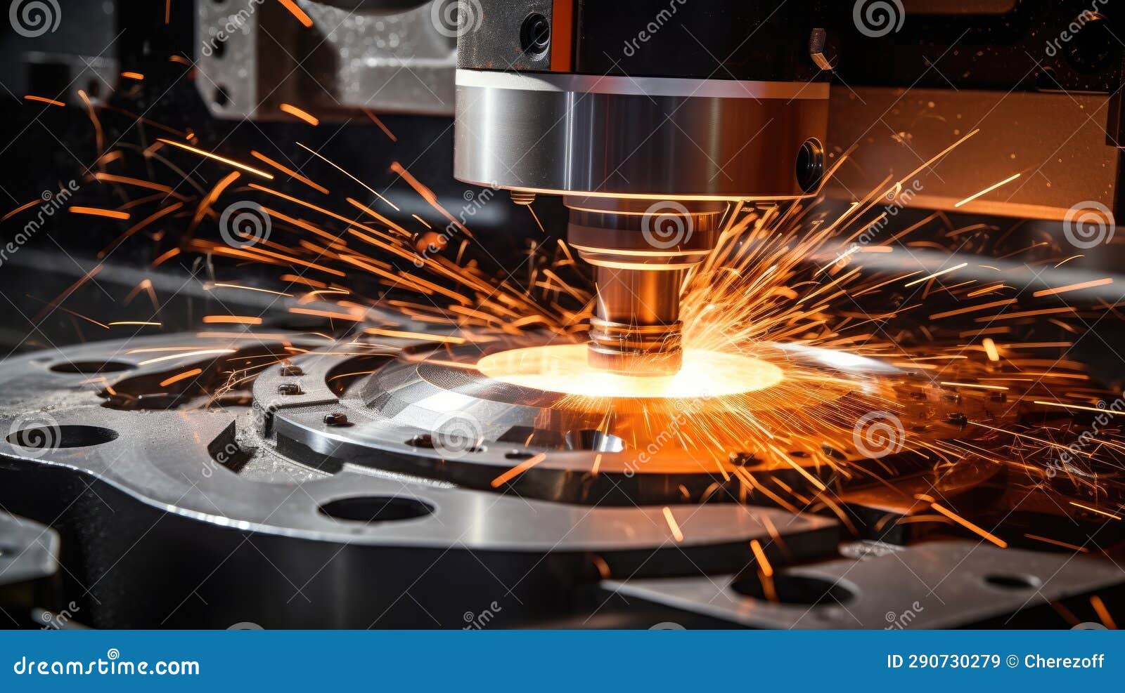 CNC Milling Machine Sharpens Part, Sparks Stock Image - Image of ...
