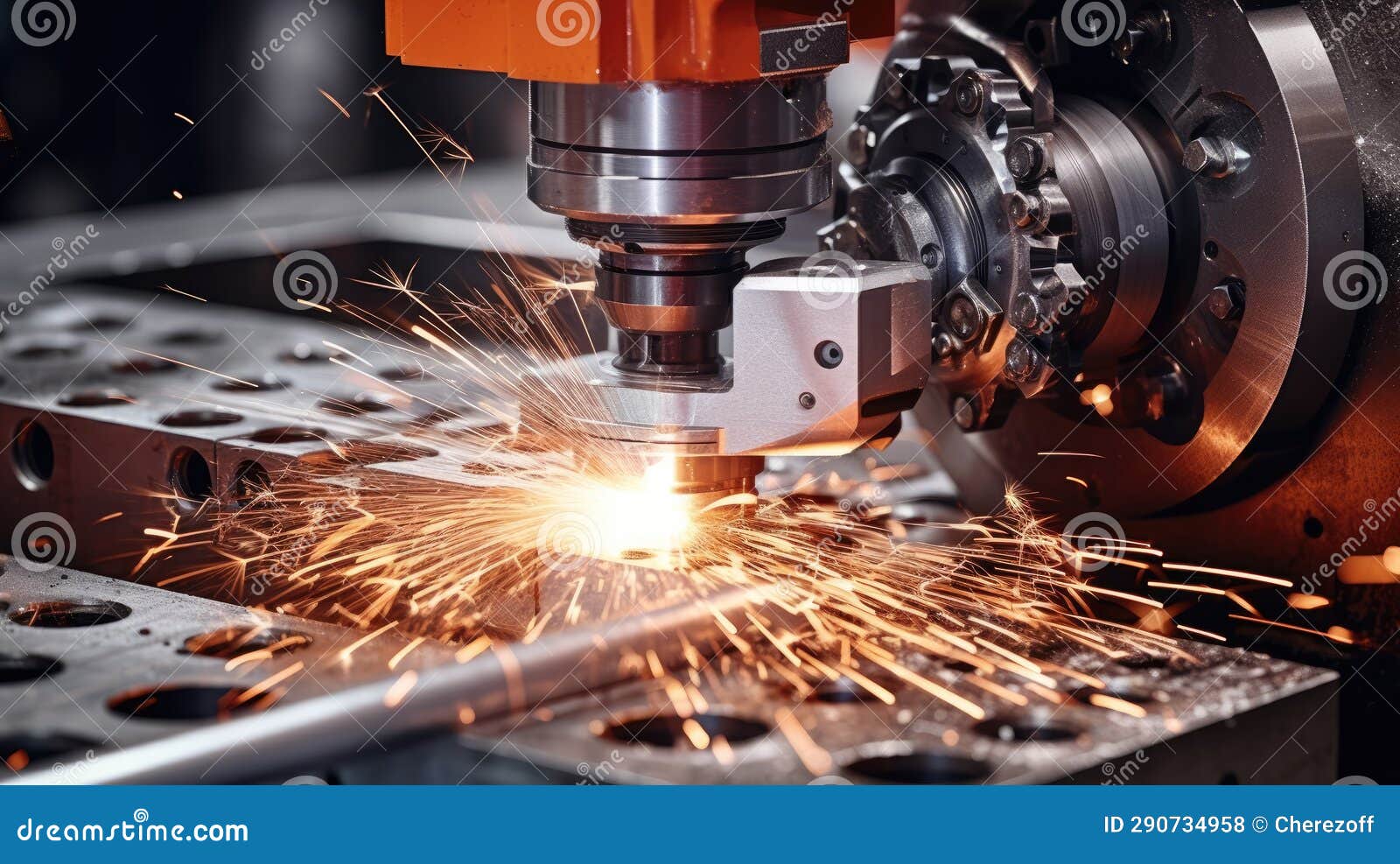 CNC Milling Machine Sharpens Part, Sparks Stock Photo - Image of ...