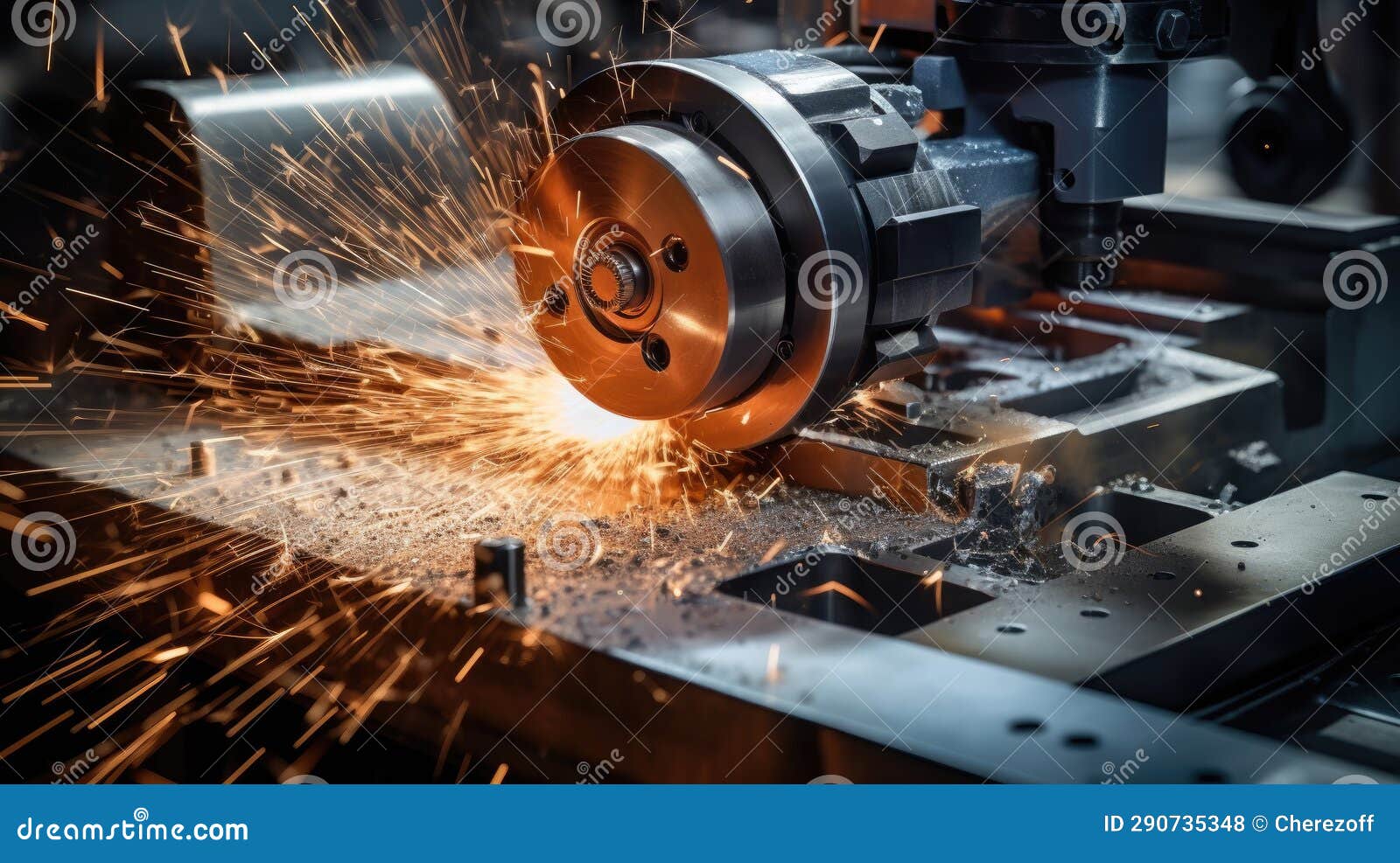 CNC Milling Machine Sharpens Part, Sparks Stock Photo - Image of ...