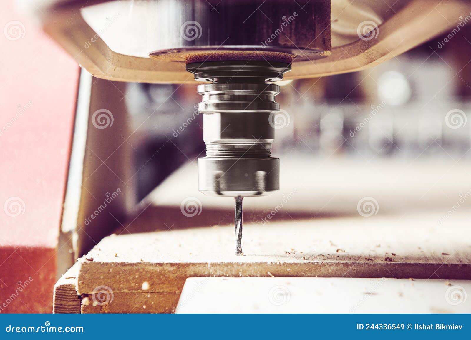 CNC Milling Machine. Machine Tool in Wood Factory with Drilling ...