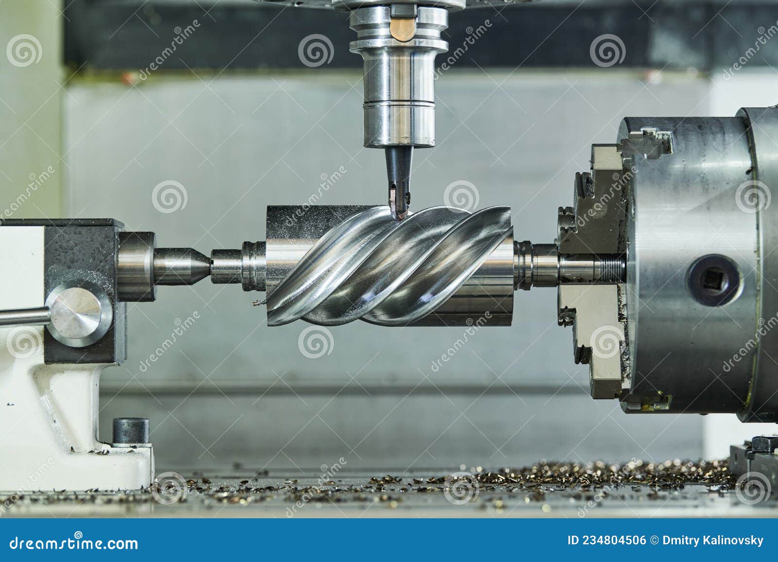 CNC Milling Machine Work. Metal Worm Gear Processing Stock Photo ...