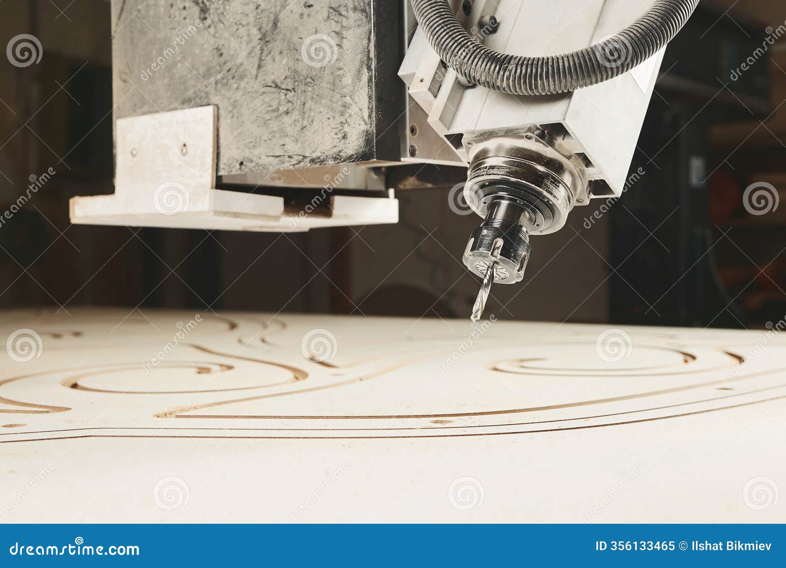 CNC Router Machine Creates A Layout Of The Shelf Complex. Stock ...