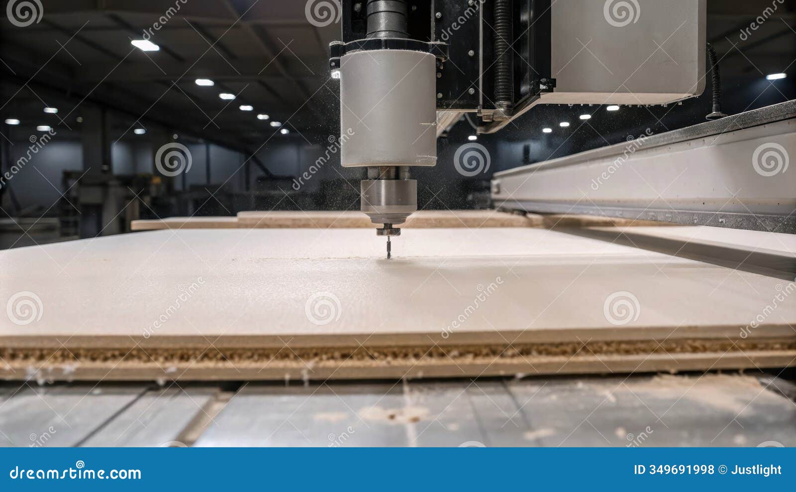 A CNC Router at Work Shaping a Large Sheet of Composite Material with ...