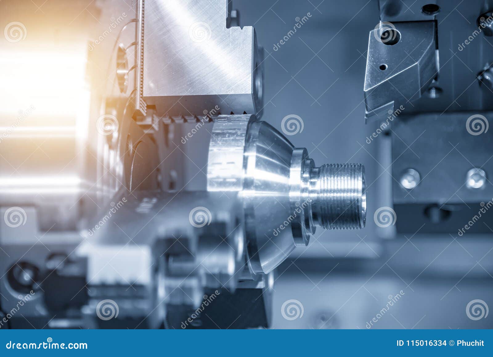 The CNC Turning or Lathe Machine Cutting the Thread Stock Photo - Image ...