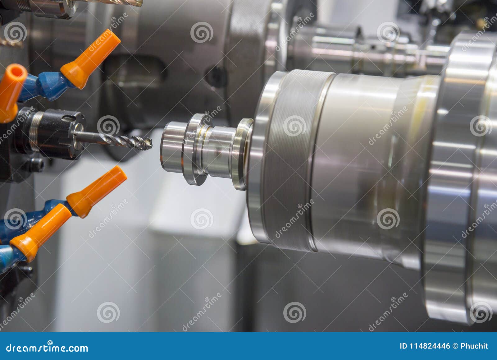The CNC Turning or Lathe Machine Making the Thread Stock Photo - Image ...
