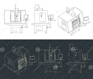 CNC Turning Milling Machine Blueprints Stock Vector - Illustration of ...