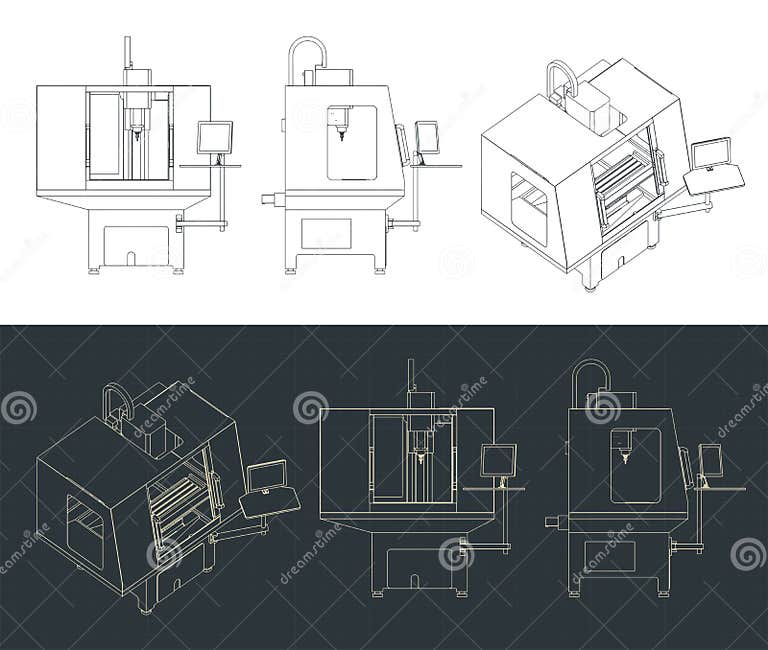 CNC Turning Milling Machine Blueprints Stock Vector - Illustration of ...