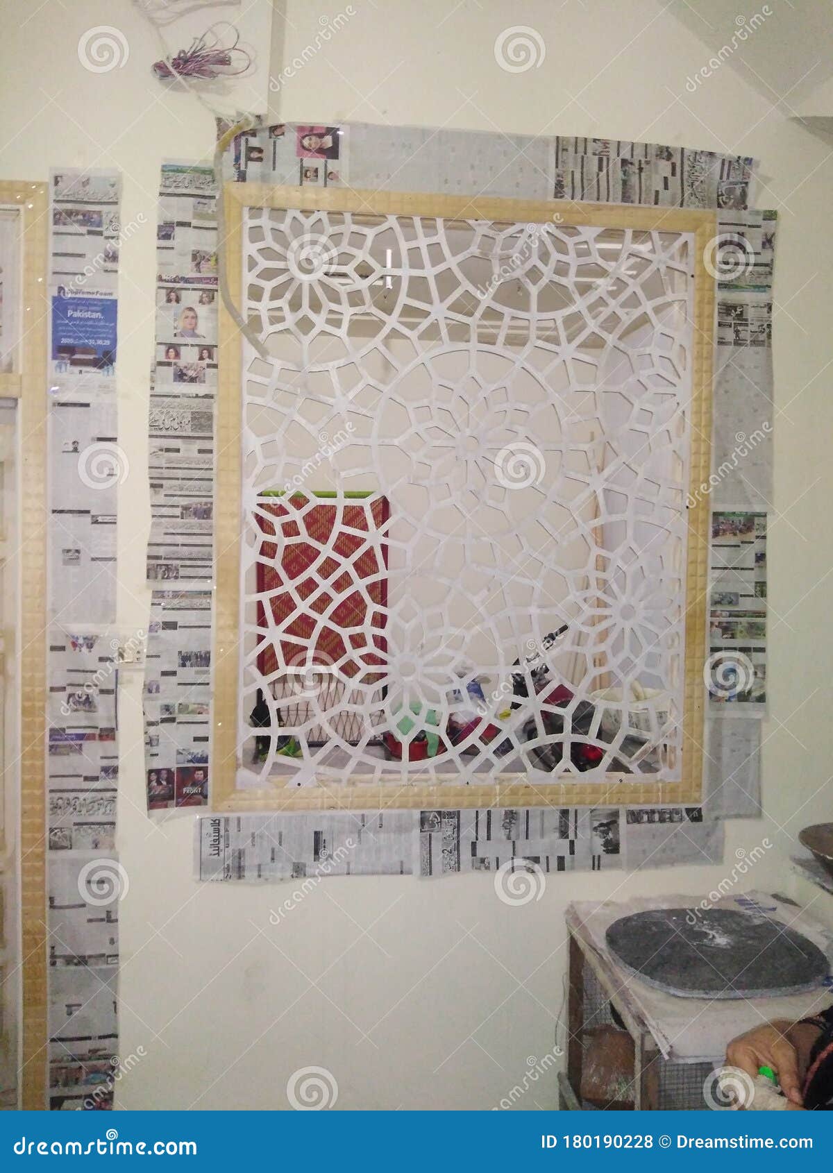 CNC Wood Window Design editorial stock photo. Image of design - 180190228