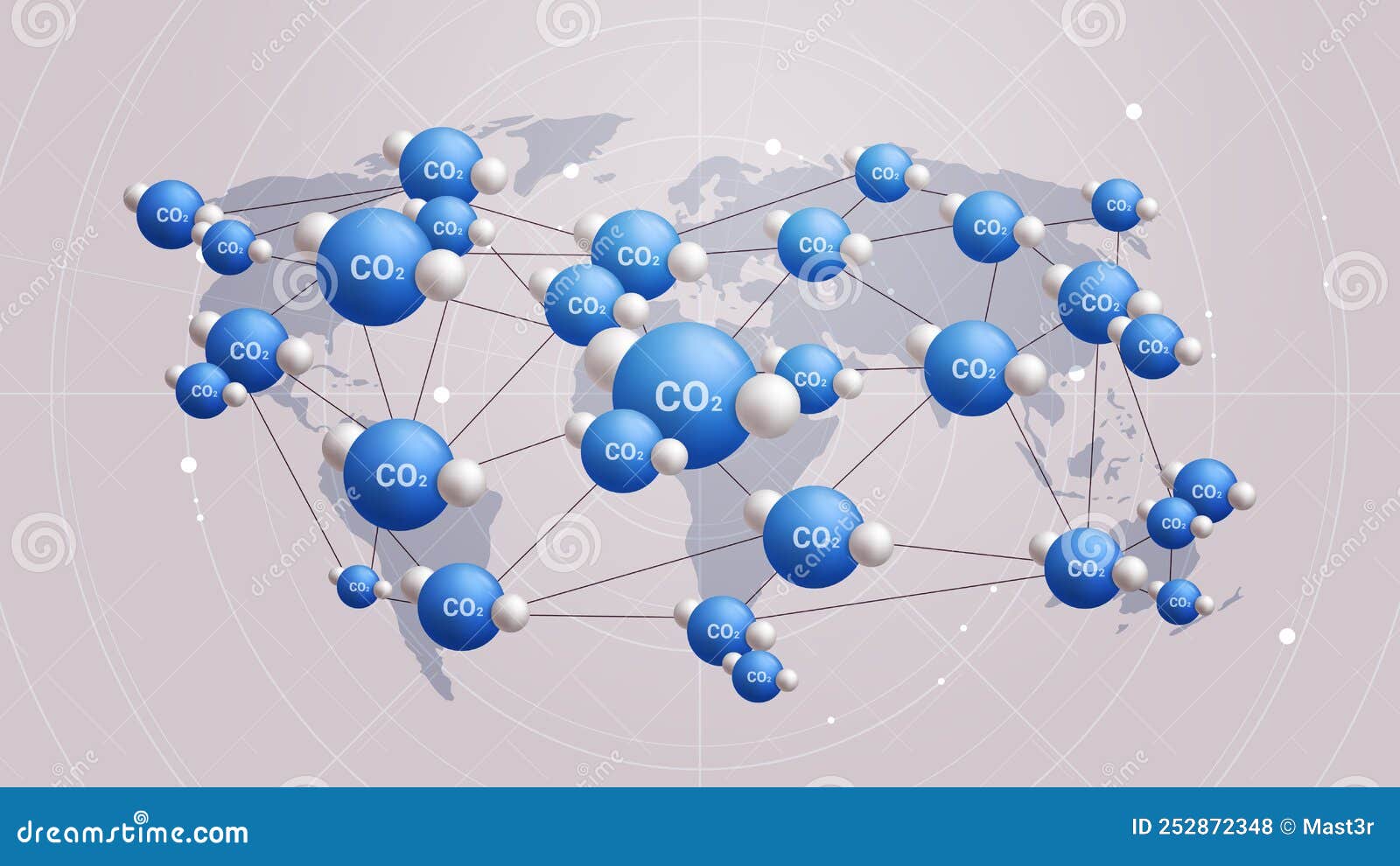 CO2 Carbon Dioxide Toxic Gas Molecules Network on World Map Emission ...