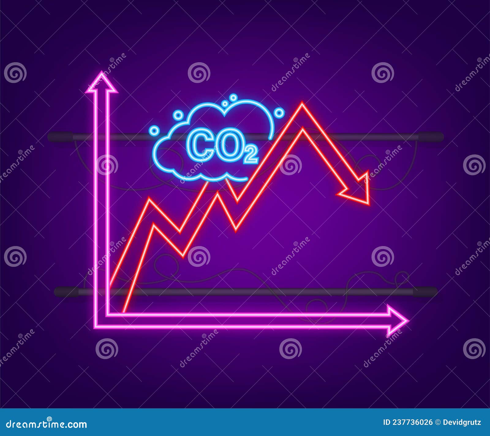 CO2 Decrease Logo in Neon Style Isolated on Empty Background. Flat Icon on White Backdrop ...