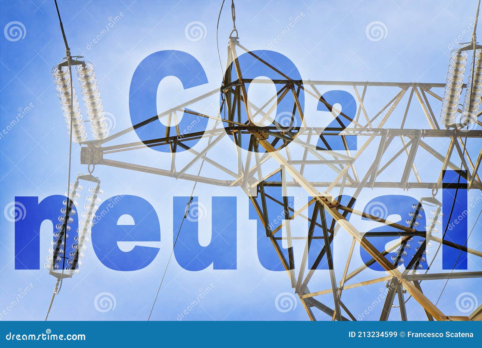 CO2 Neutral Text - Concept Image Against a Electricity Pylon Stock ...