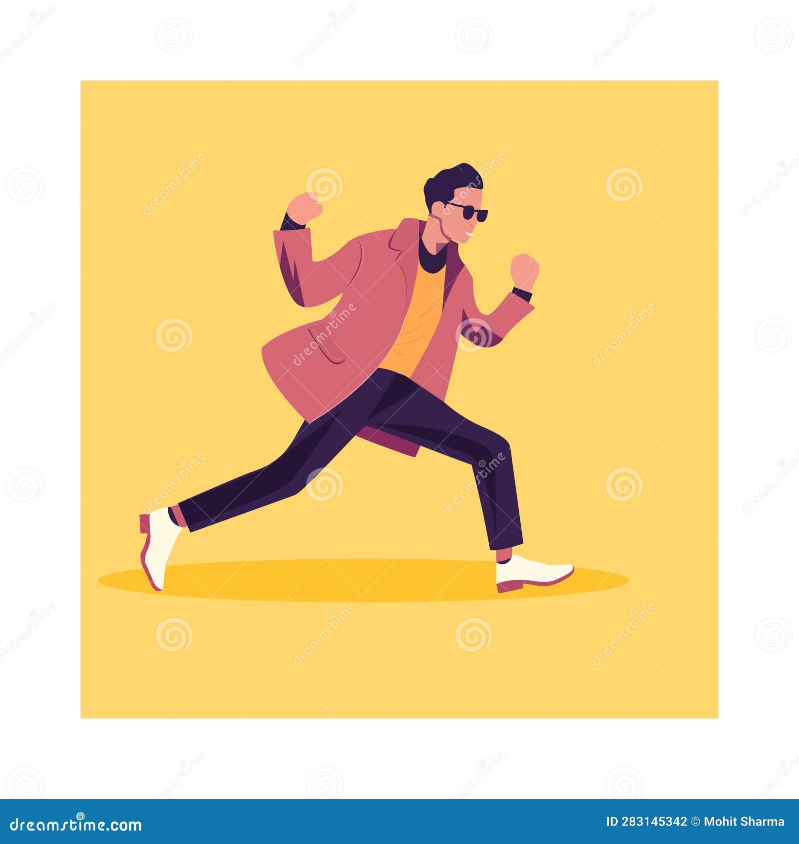 Vector Illustration Artwork Joyful Young Gentle Man Running Away Fast ...