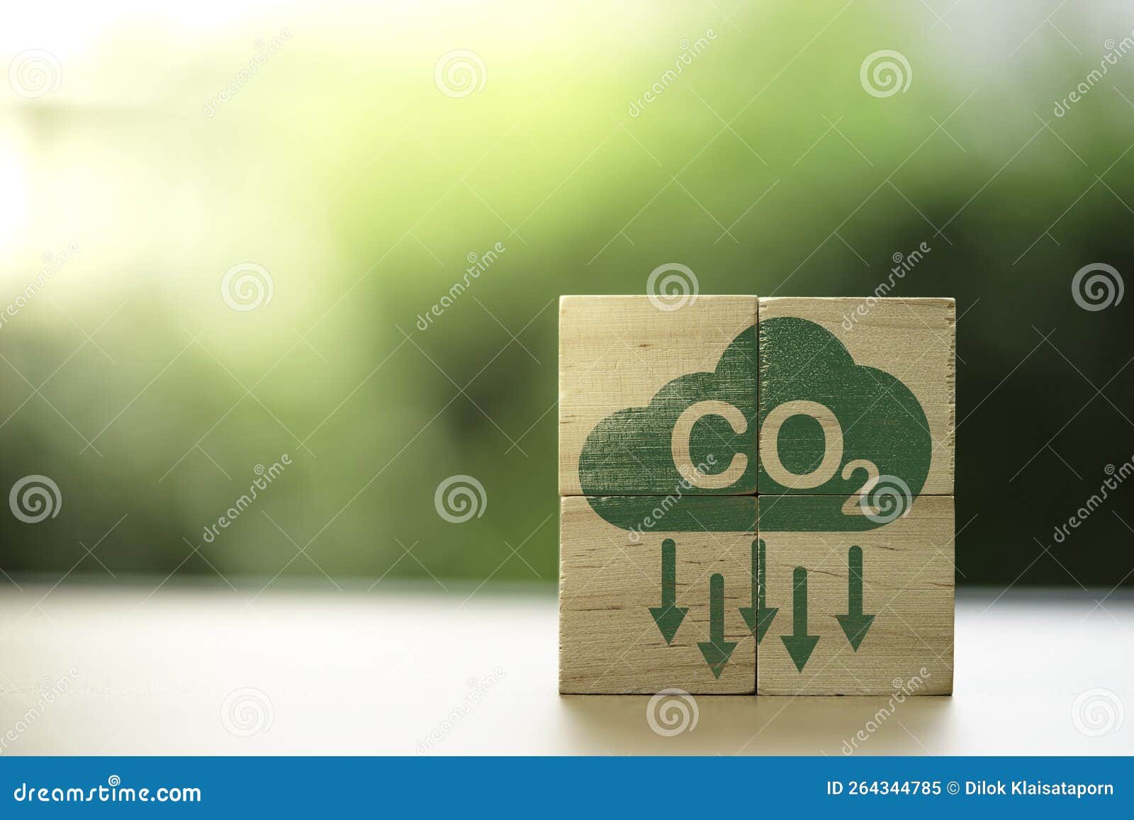 CO2 Reducing Icon Assemble on Wooden Cube Block for Decrease CO2 ...
