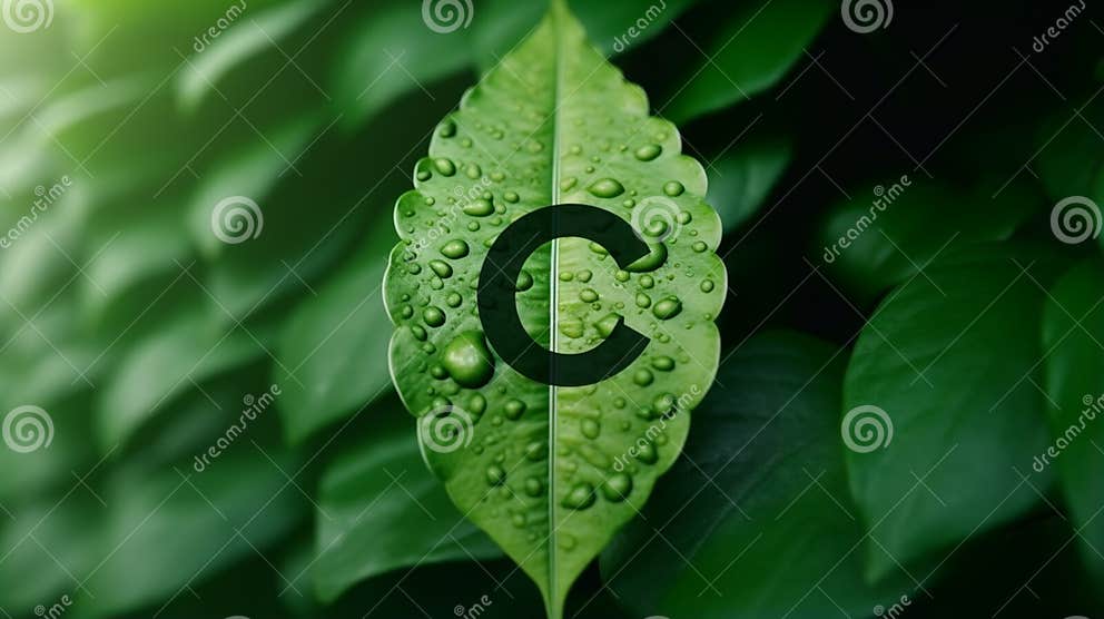 CO2 Reducing Icon on Green Leaf with Water Droplet for Decrease CO2. Generative Ai Stock ...