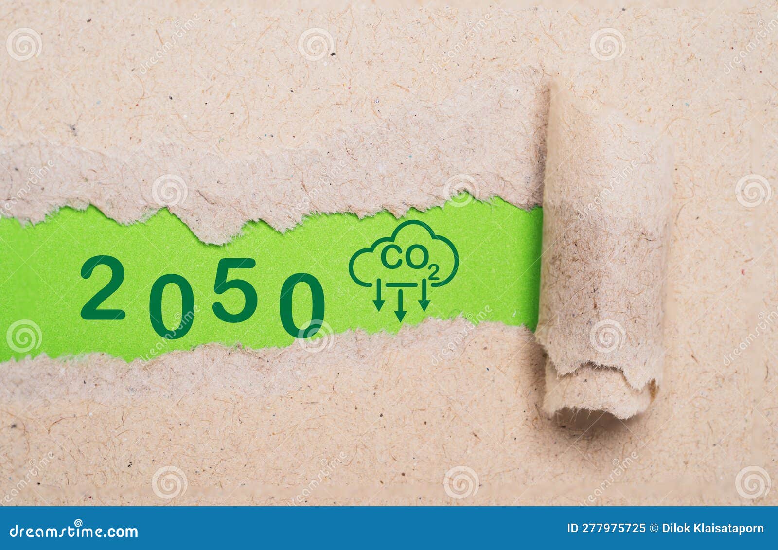 CO2 Reducing Icon with 2050 on Green Torn Paper for Decrease CO2 , Carbon Footprint and Carbon ...