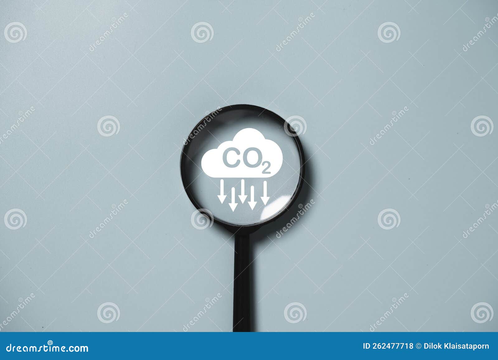 CO2 Reducing Icon Inside Magnifier Glass for Focusing Decrease CO2 or Carbon Dioxide Emission ...