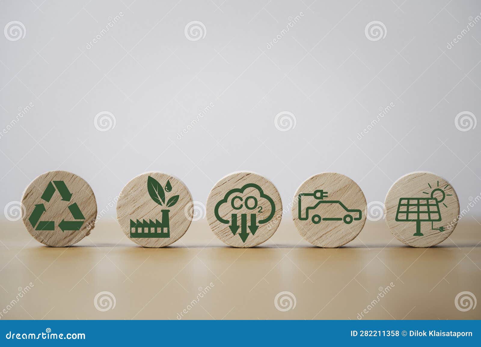 CO2 Reducing and Protect Environment Icon Print Screen on Wooden for Decrease CO2 , Carbon ...