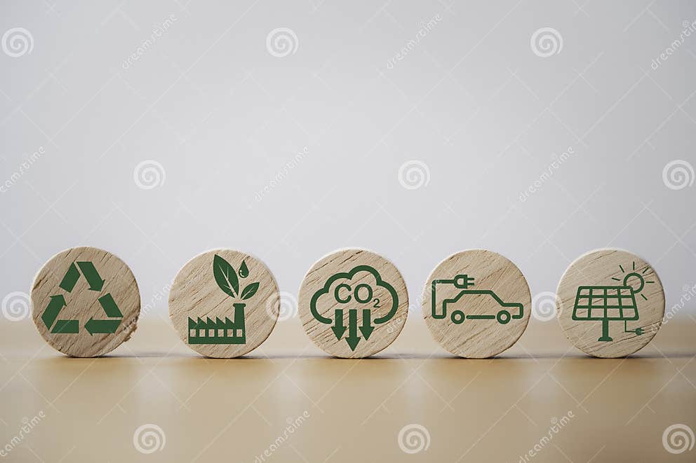 CO2 Reducing and Protect Environment Icon Print Screen on Wooden for ...