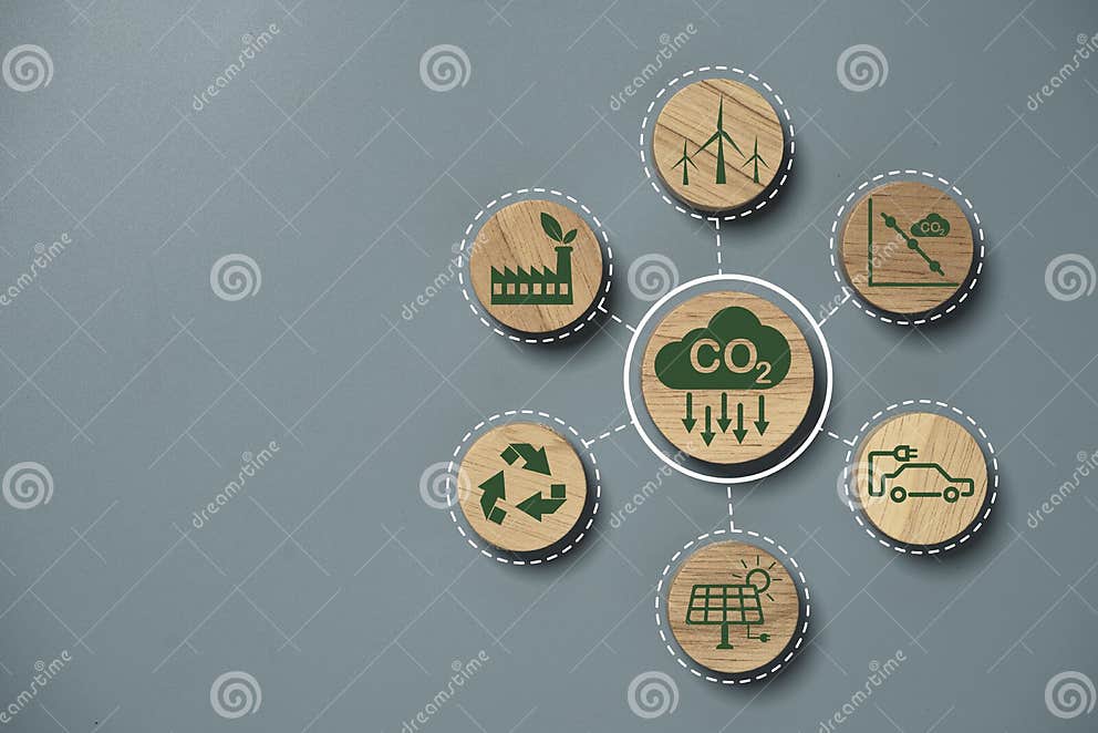 CO2 Reducing ,Recycle ,Green Factory and Electric Vehicle Icon for Decrease CO2 , Carbon ...