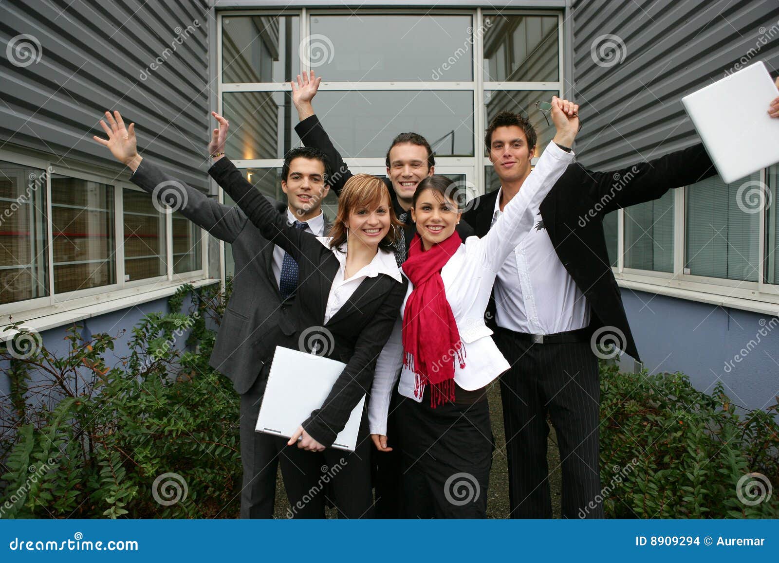 Co-workers Celebrating Outside Stock Photo - Image of employees ...