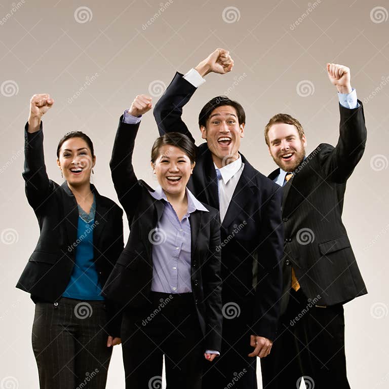 Co-workers Cheering and Celebrating Stock Photo - Image of adult ...