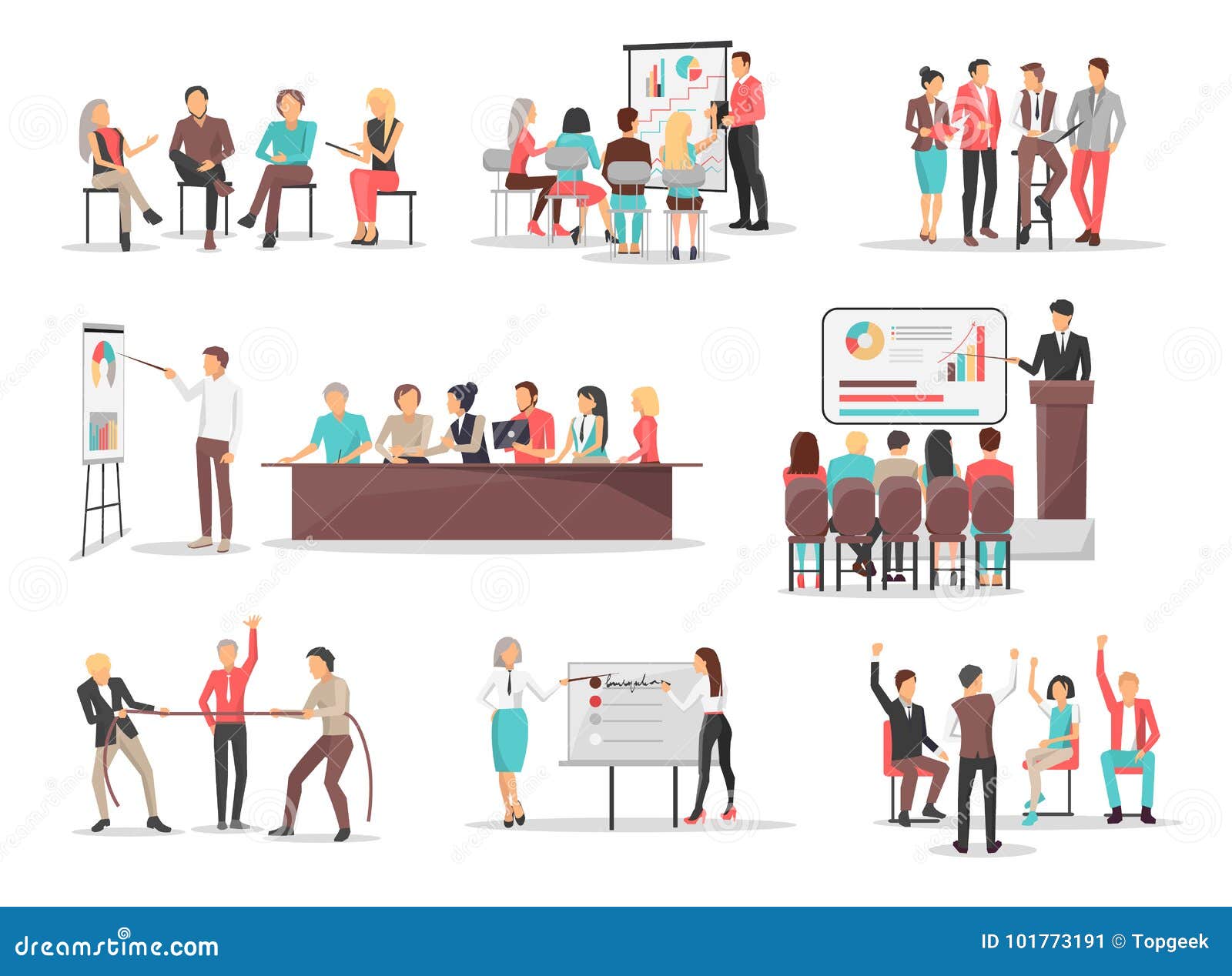 Office Team Building Concepts Illustrations Set Stock Vector ...
