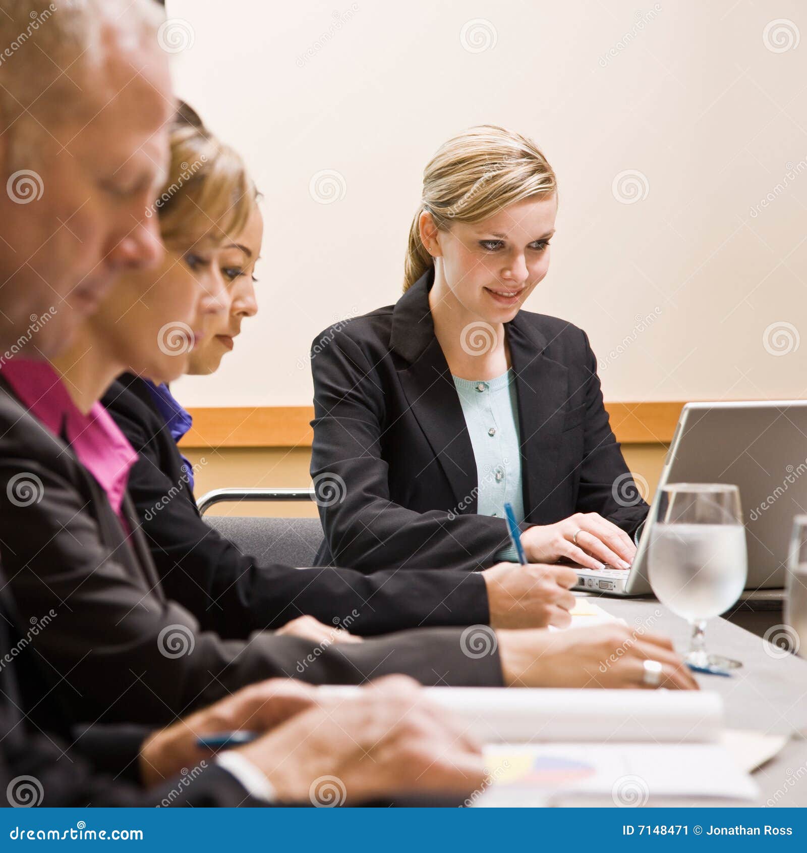 Co-workers Meeting at Table in Conference Room Stock Image - Image of ...